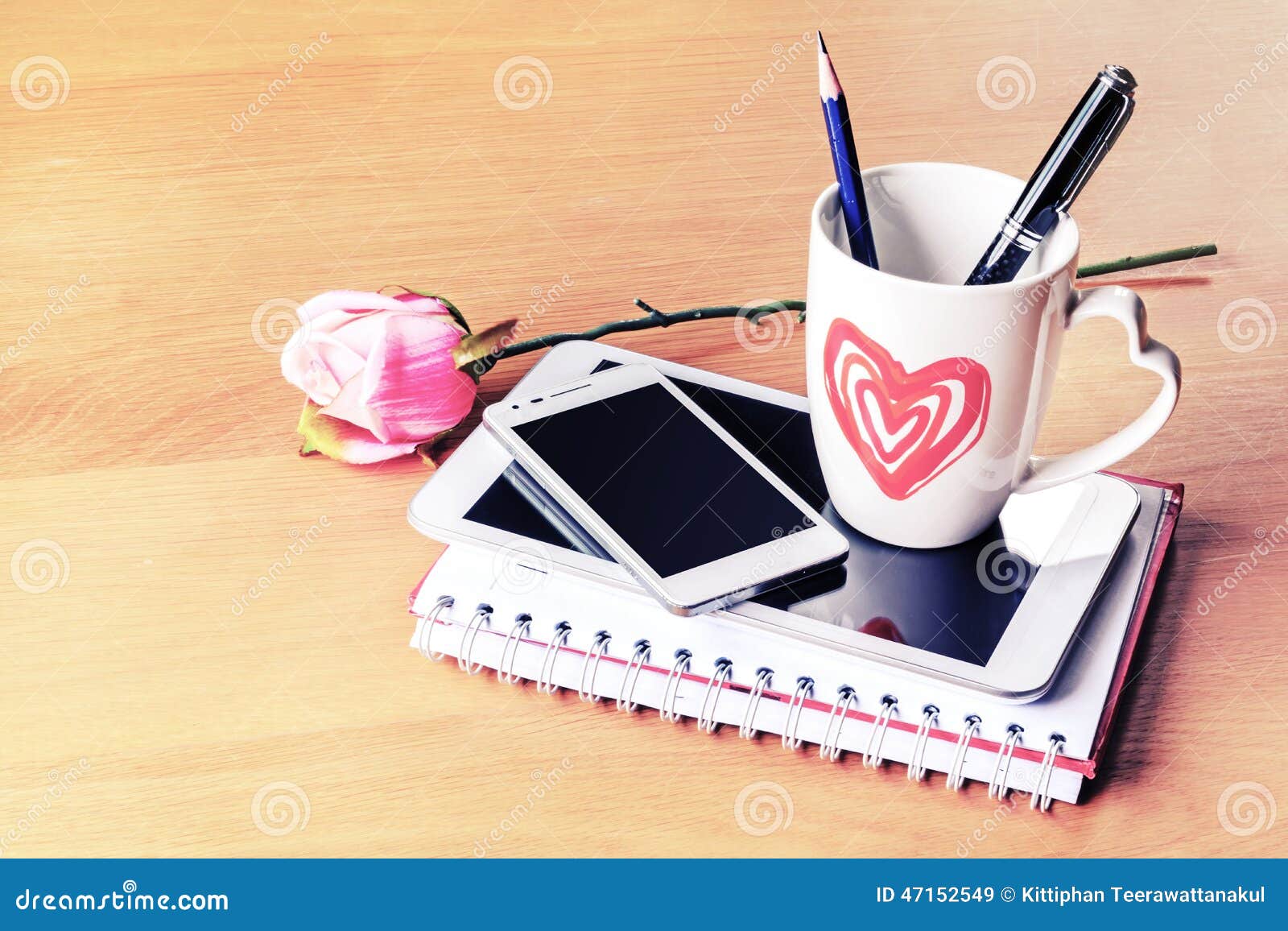 Notebook with Tablet and Mobile Phone Stock Image - Image of tablet ...