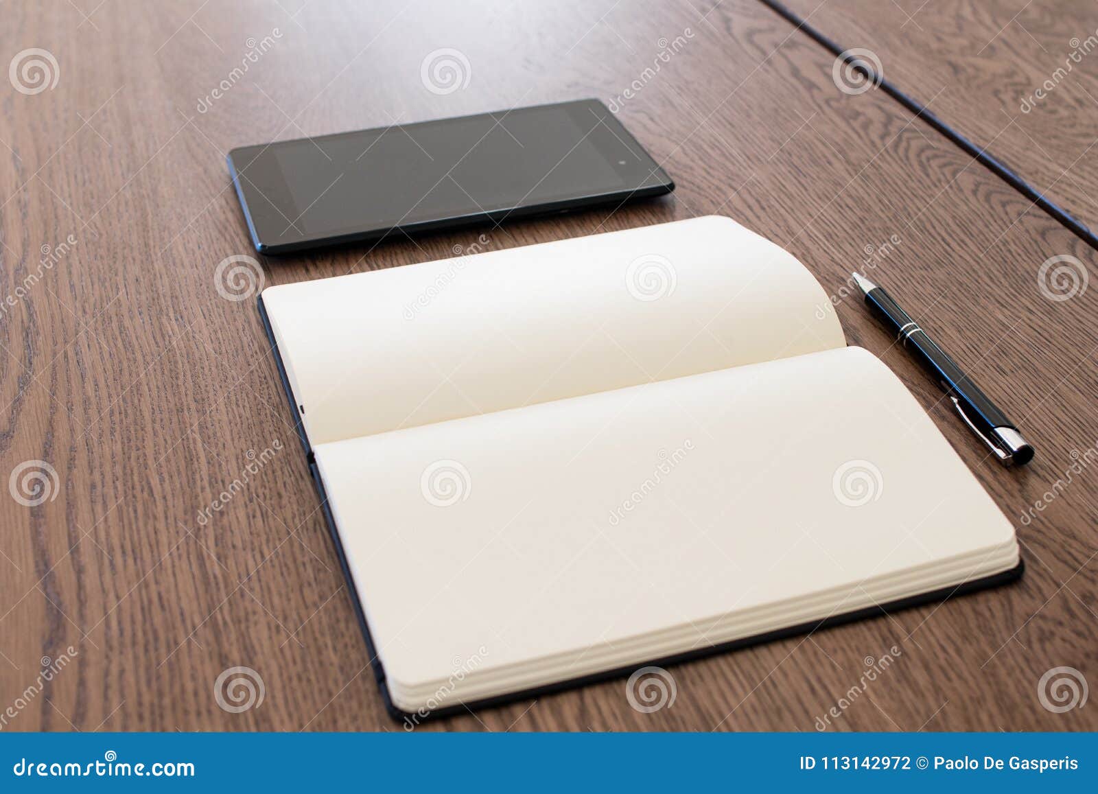 Notebook, Tablet and Pen on a Wooden Table. Work Space for a Journalist ...