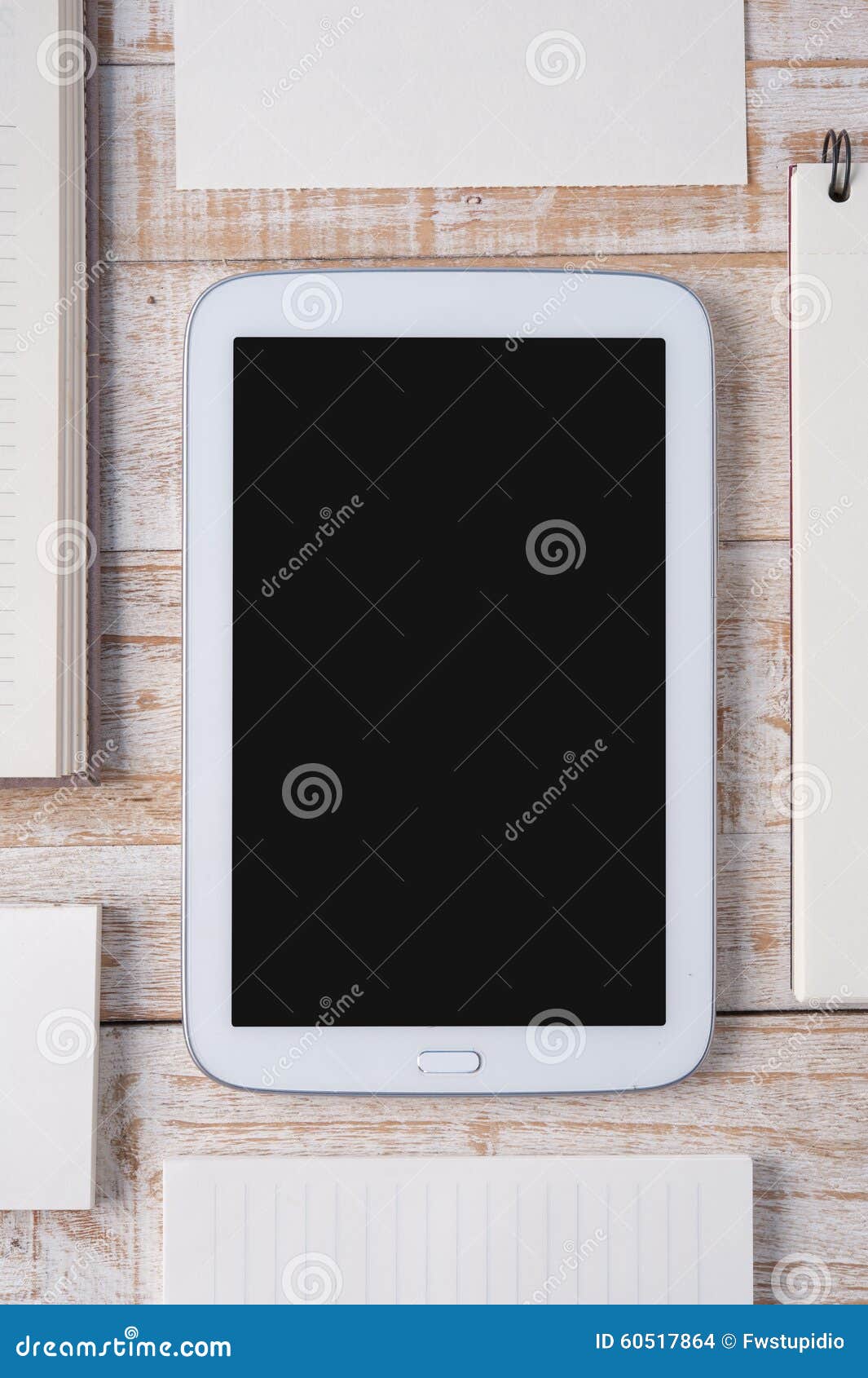 Notebook and Tablet on Wood Table for Background Stock Photo - Image of ...