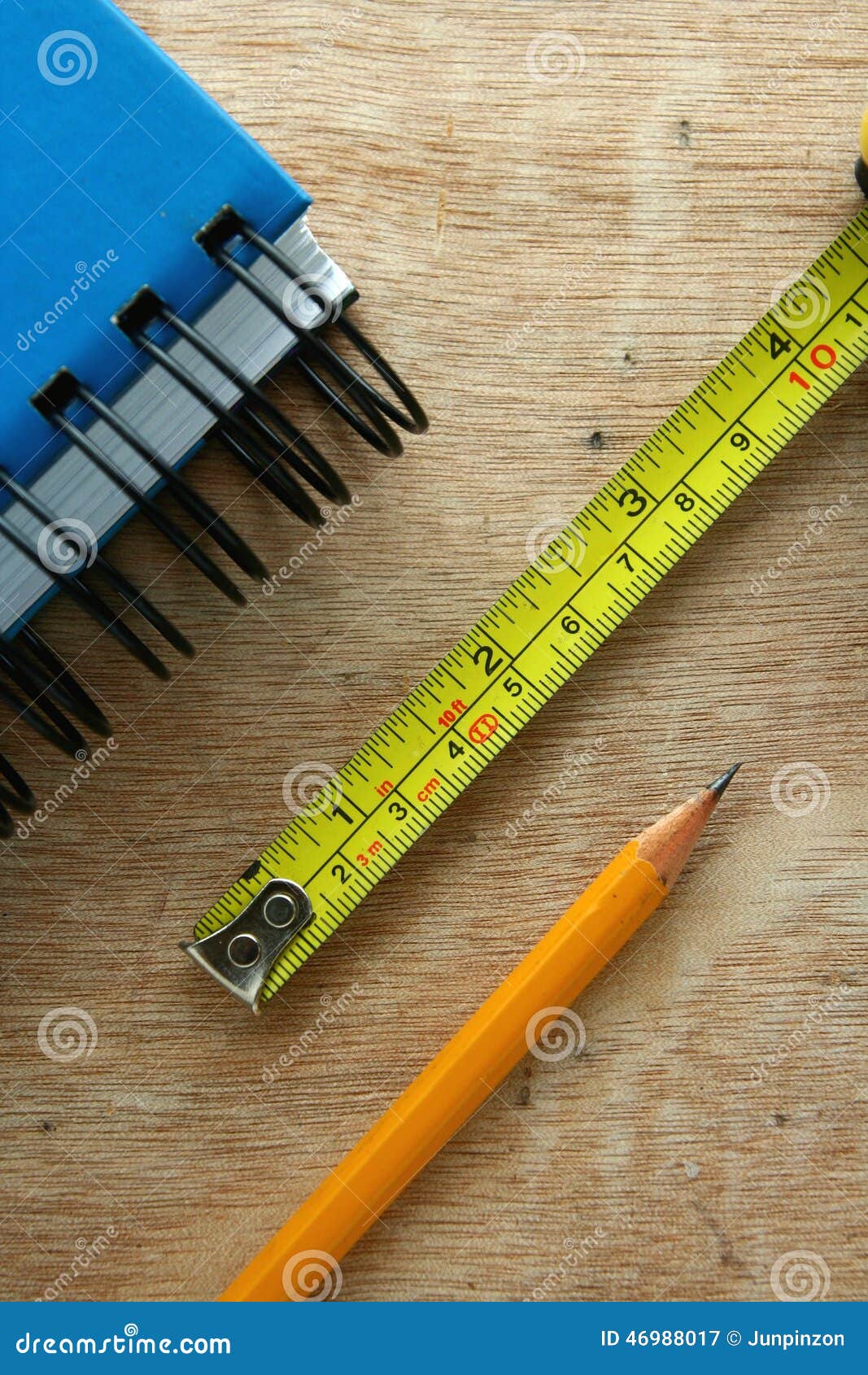 Notebook, Tape Measure and a Pencil Stock Image - Image of page, inch ...
