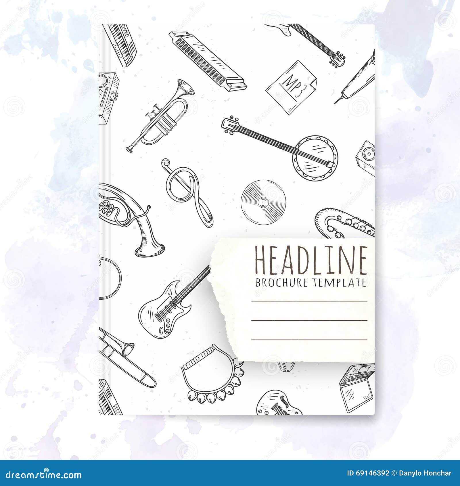 Notebook Template with Hand Drawn Music Pattern. Stock Vector ...