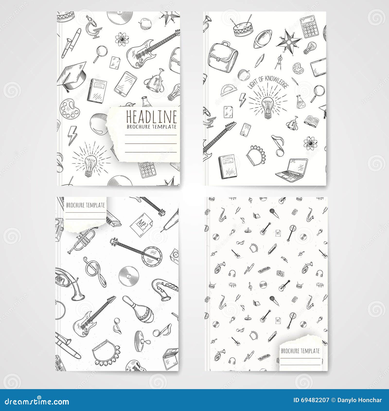 Notebook Template with Hand Drawn Music Pattern. Stock Vector ...