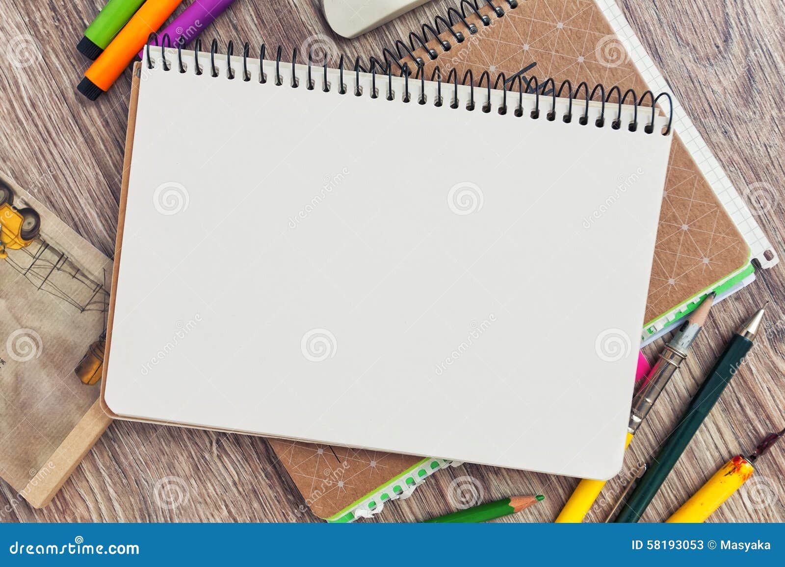 Notebook Template Mock Up for Artwork. View from Above Stock Image ...