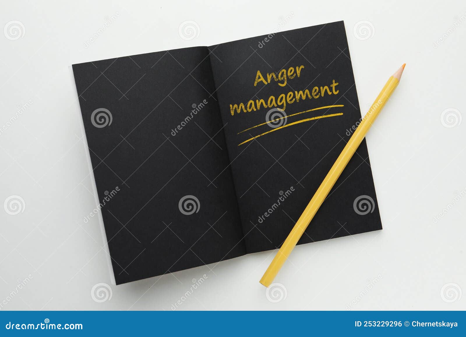 Notebook with Text Anger Management and Yellow Pencil on White ...