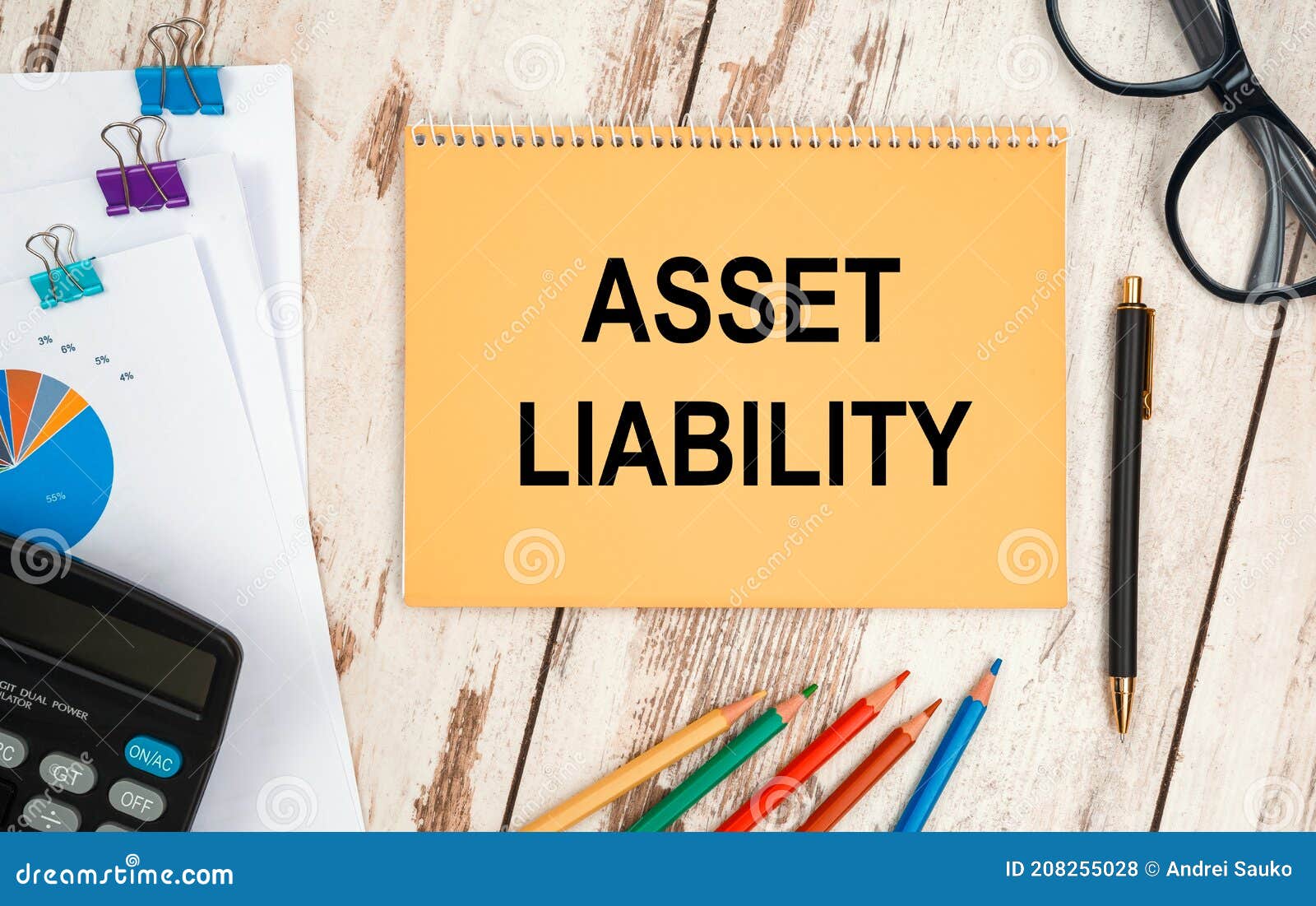 Notebook with Text Asset Liability Near Office Supplies Stock Photo ...
