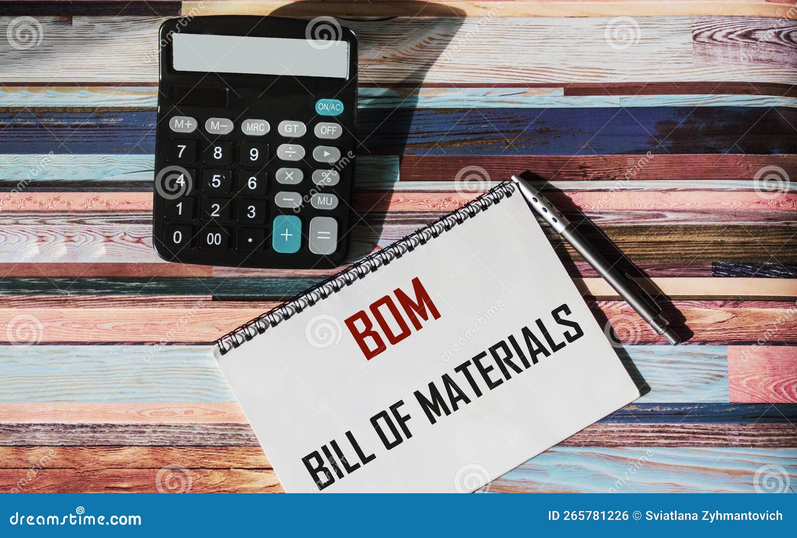 On a Notebook Text Bill of Materials , BOM , with a Calculator on the ...