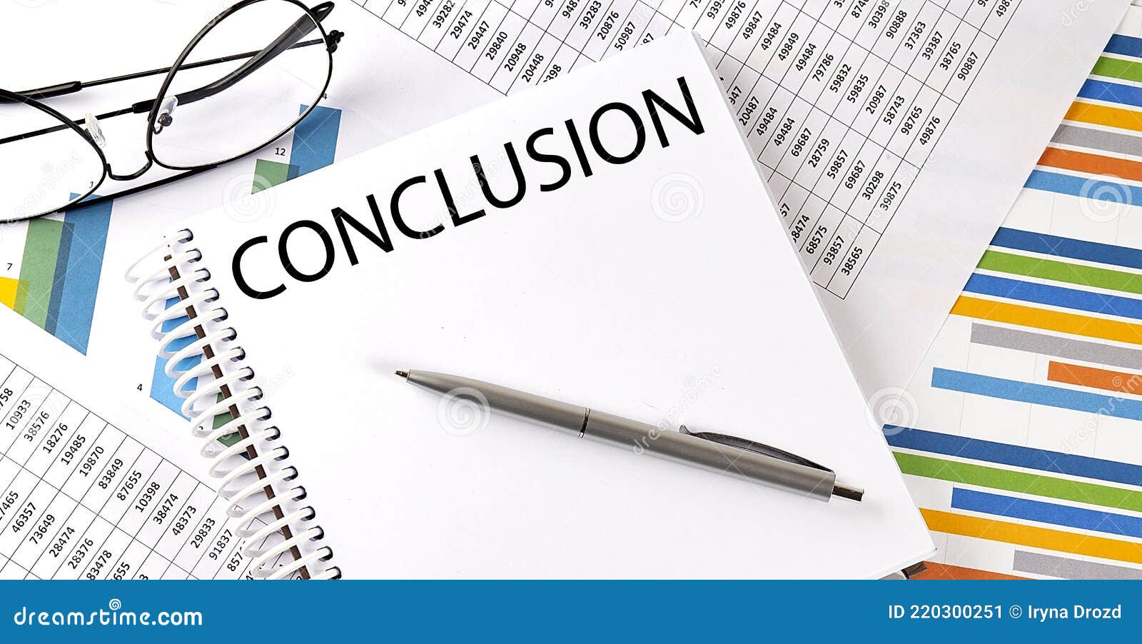 Notebook with Text CONCLUSION . Diagram and White Background Stock ...