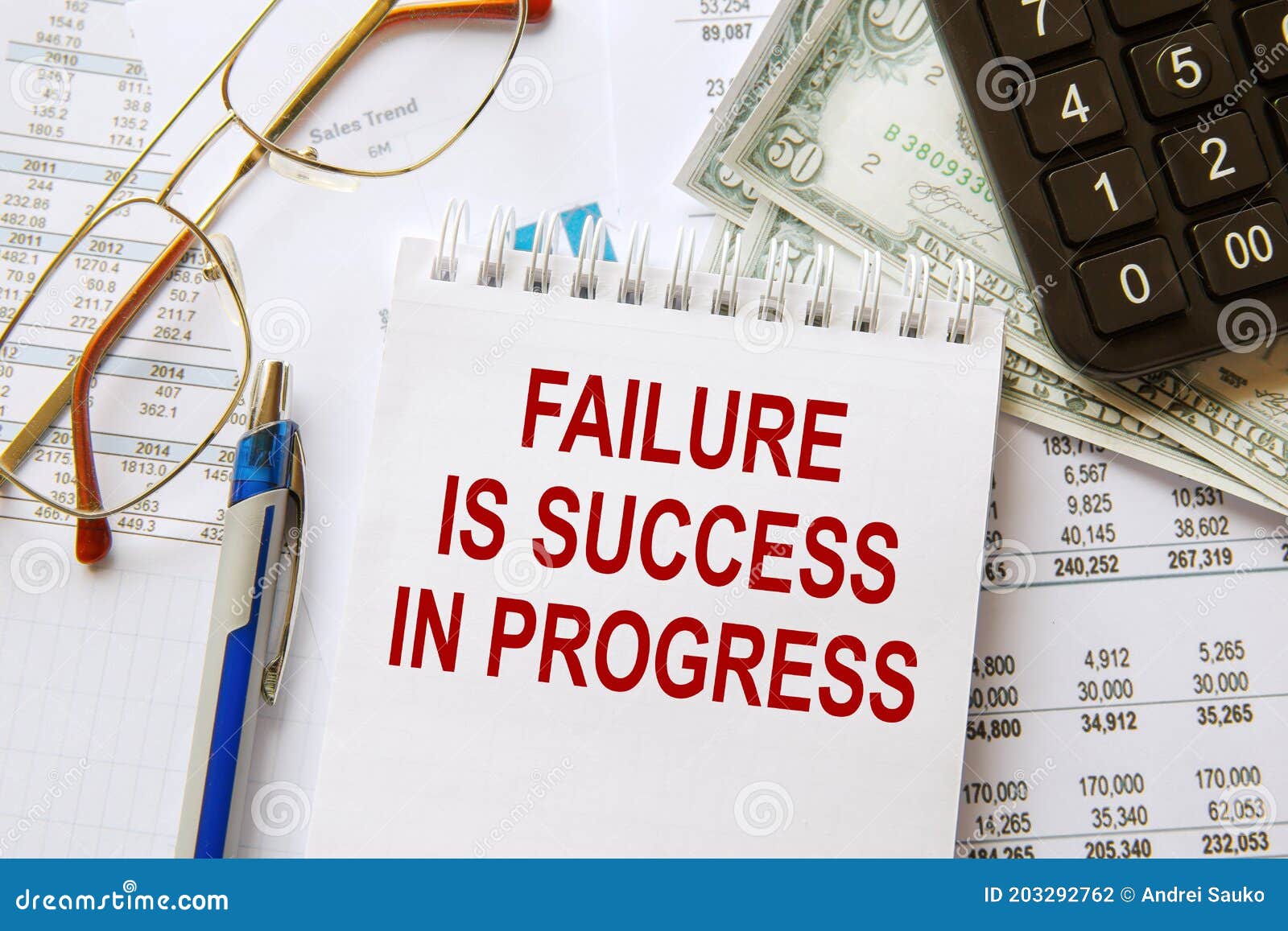 Notebook with Text Failure is Success in Progress Near Office Supplies ...