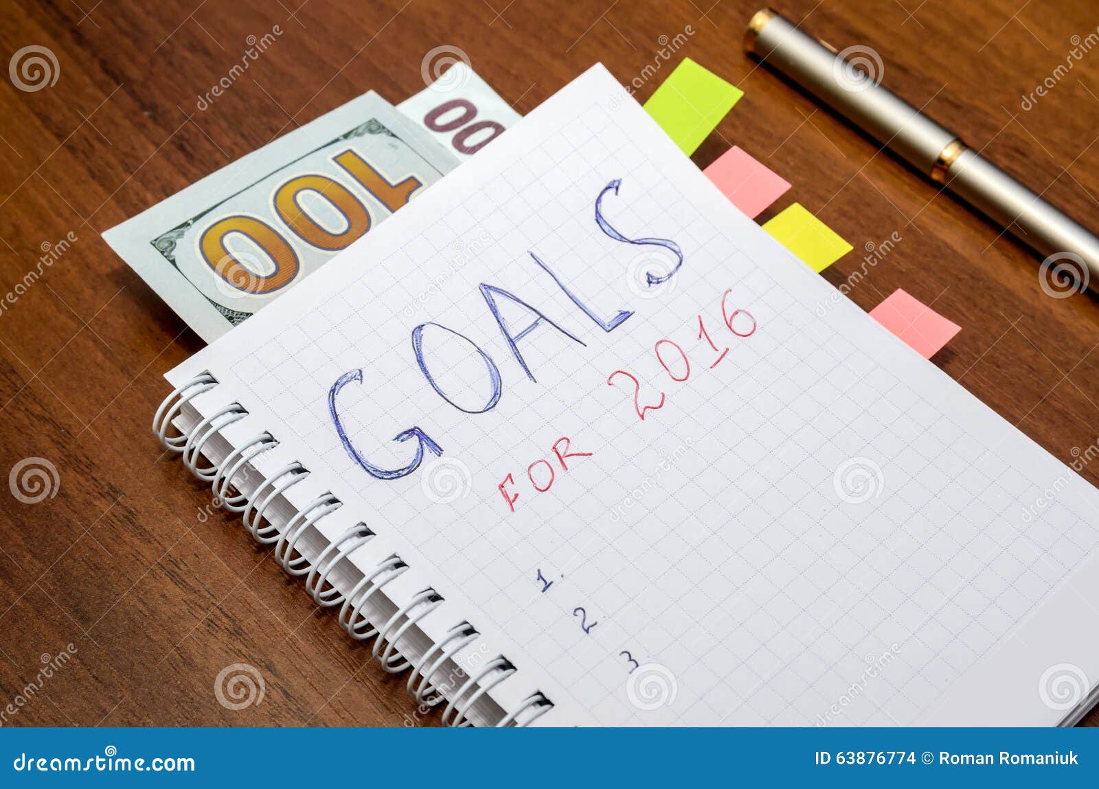 Notebook with Text Goals of Year 2016 with Dollar Stock Photo - Image ...