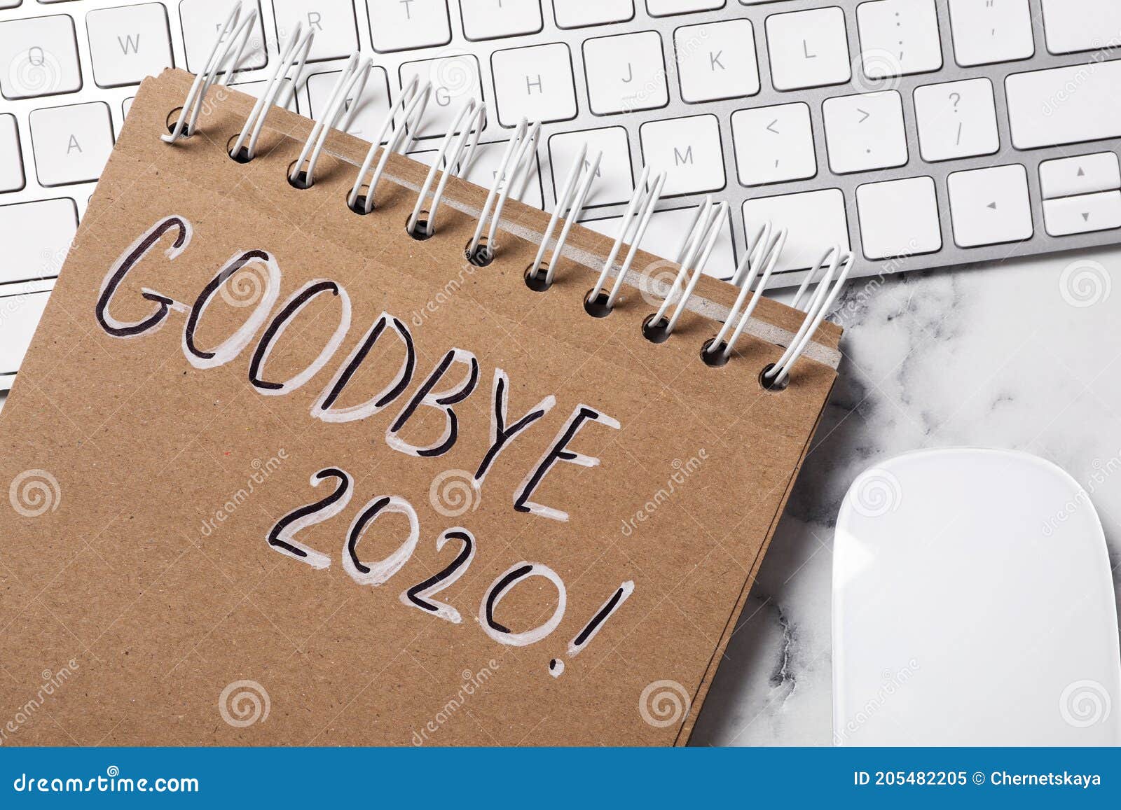 Notebook with Text Goodbye 2020, Computer Keyboard and Mouse on White ...