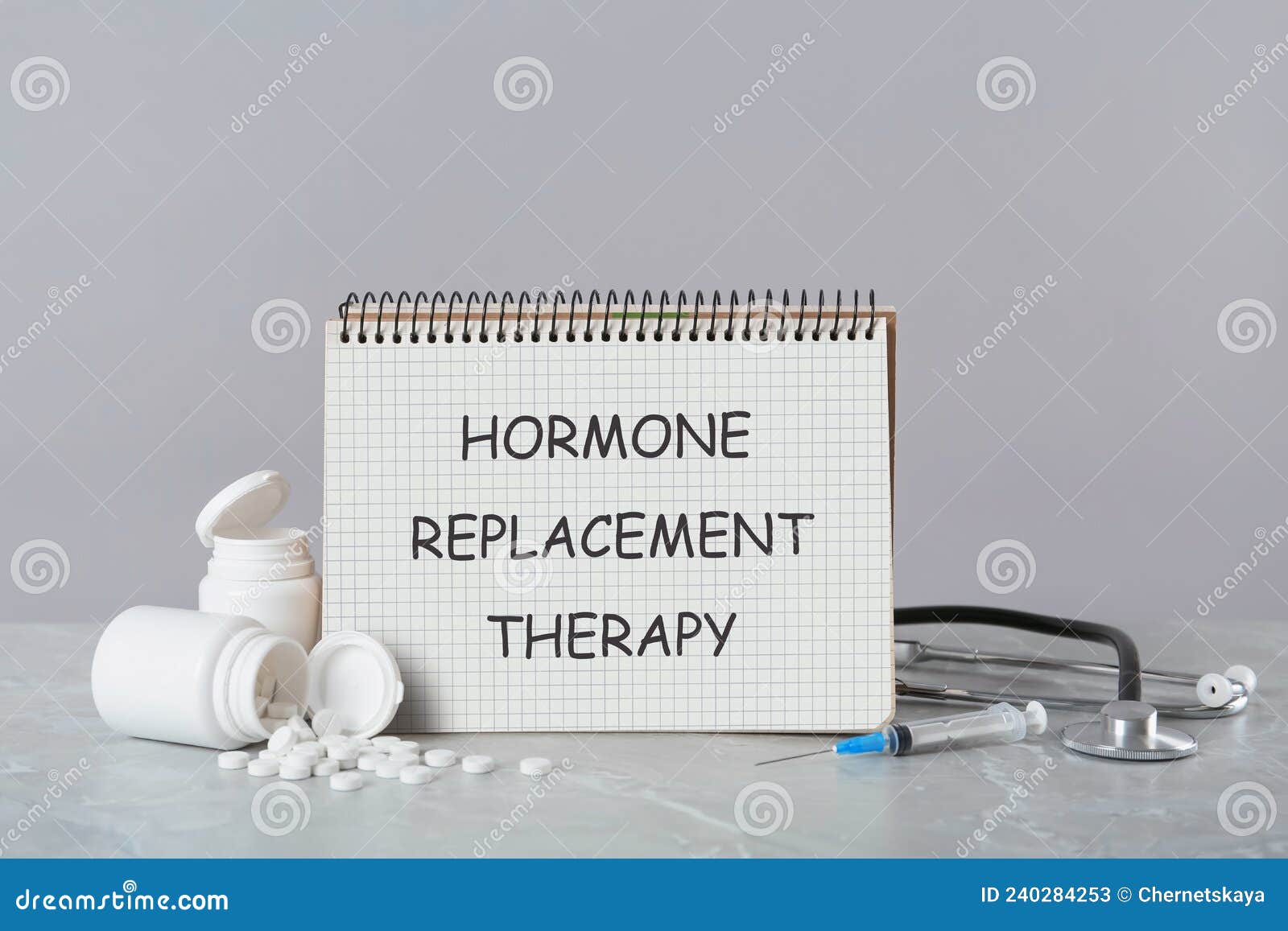 Notebook with Text Hormone Replacement Therapy, Pills, Stethoscope and ...
