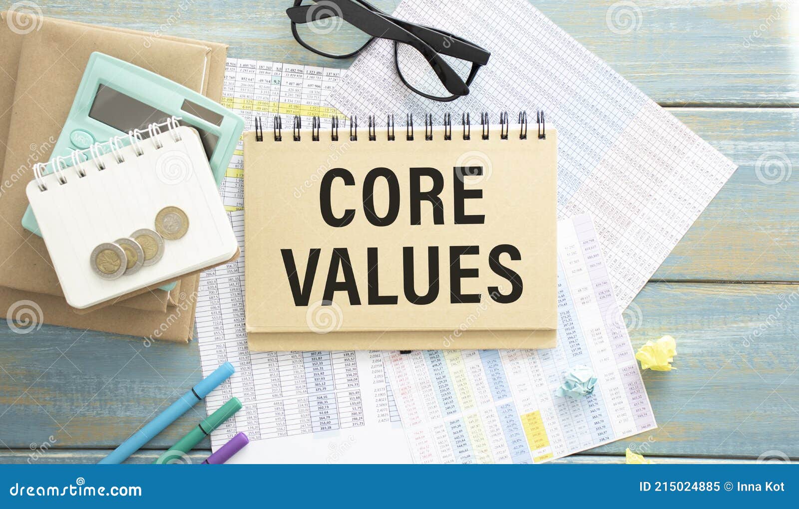 Notebook with Text Inside Core Values on Table Wi Stock Image - Image ...
