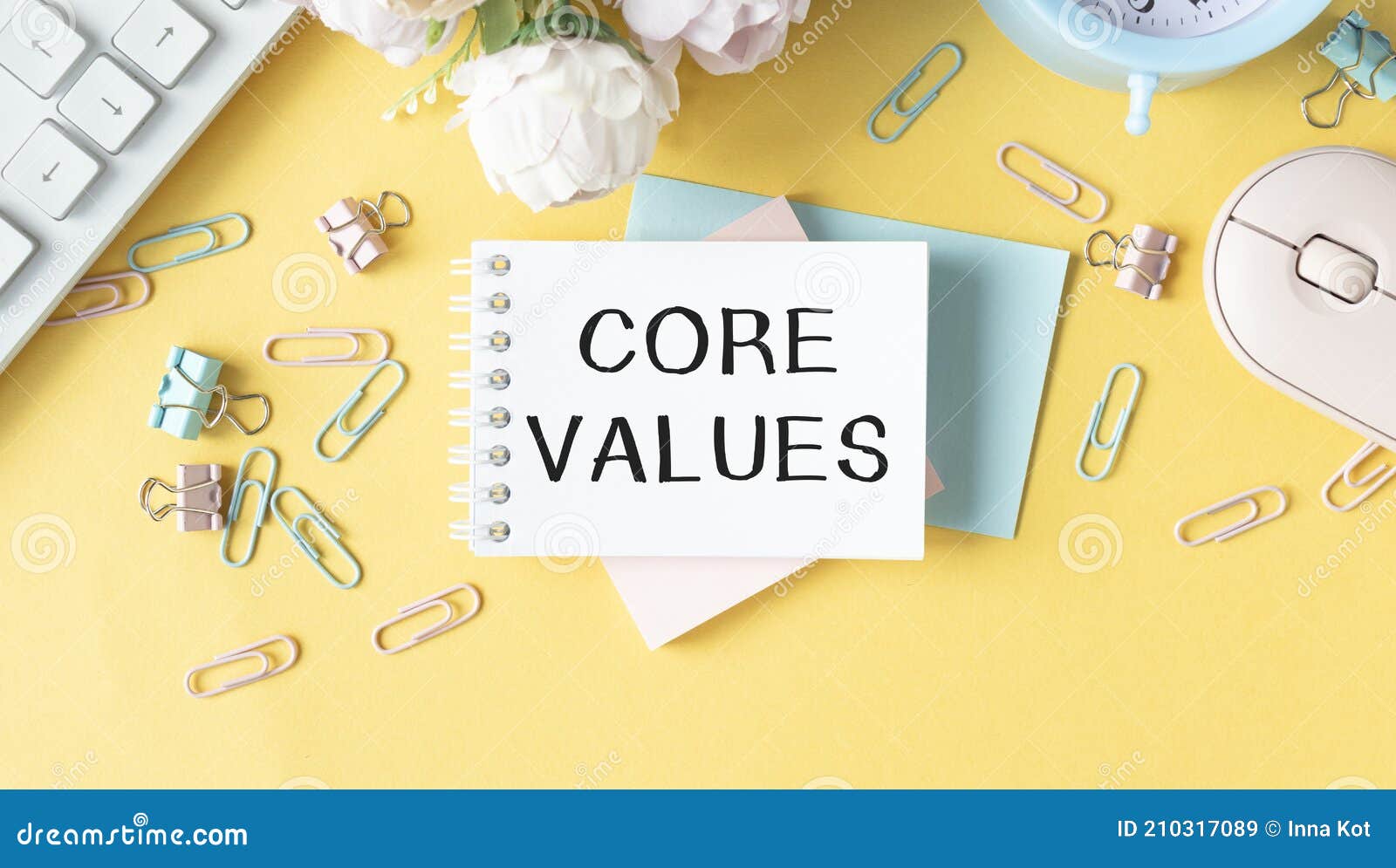 Inside Core Values On Table, Laptop And Some Sheet Of Papers With ...