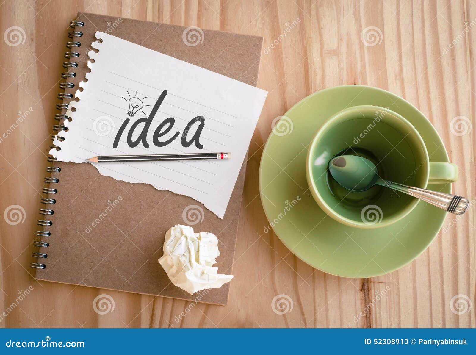 Notebook with Text Inside Idea and Light Bulb on Table Stock Photo ...