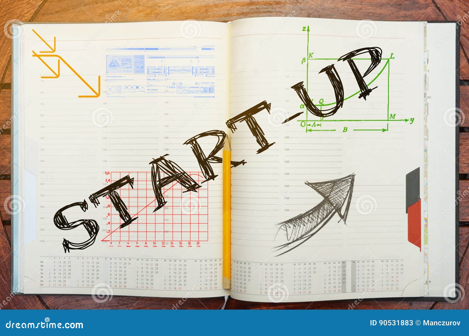 Notebook with Text Inside Start Up on Table with Coffee, Some Di Stock ...
