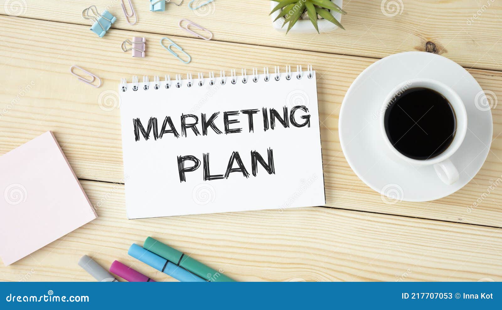 Notebook with Text Marketing Plan on Table with Stock Image - Image of ...