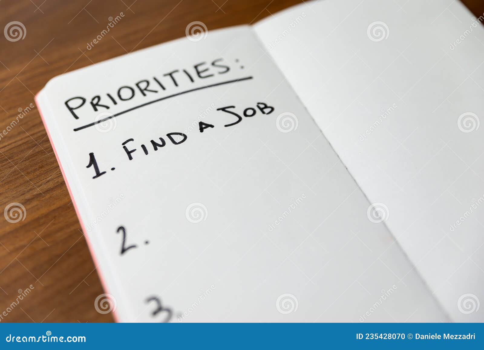 Notebook with Text `priorities, Find a Job` Stock Photo - Image of ...