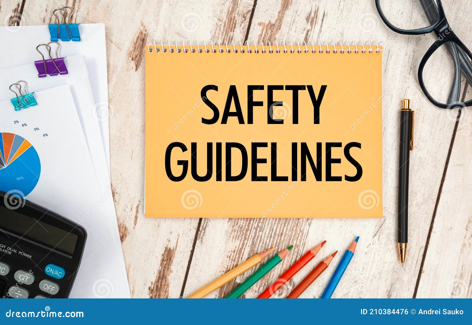 Notebook with Text - Safety Guidelines Near Office Supplies Stock Photo ...