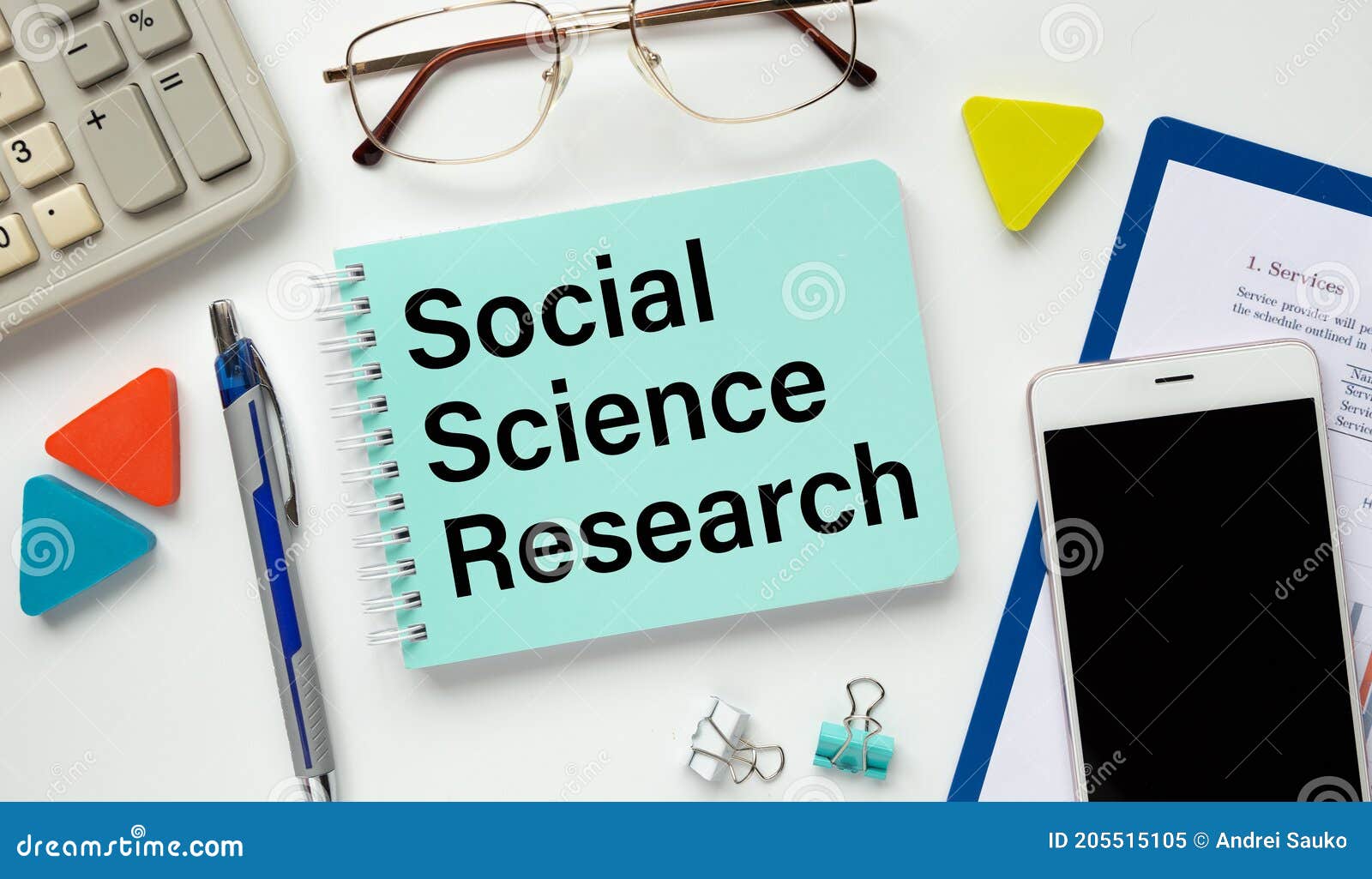 Notebook with Text Social Science Research Near Office Supplies Stock ...