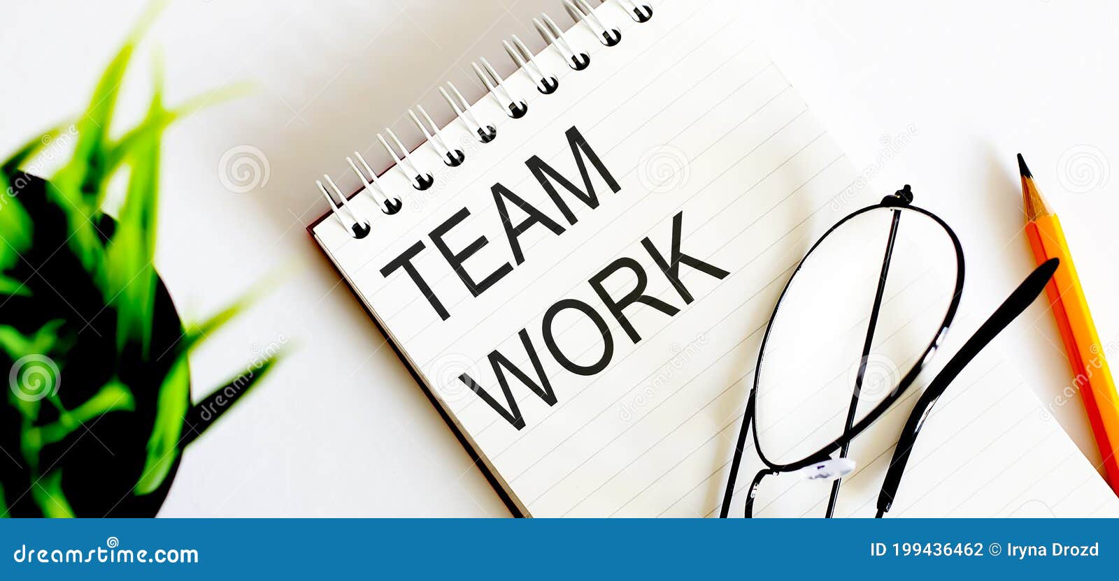 Notebook with Text TEAM WORK, Glasses and Pencil Stock Photo - Image of ...