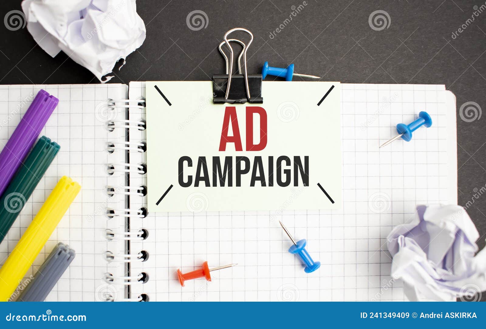 Notebook with Toolls and Notes about Ad Campaign Stock Image - Image of ...