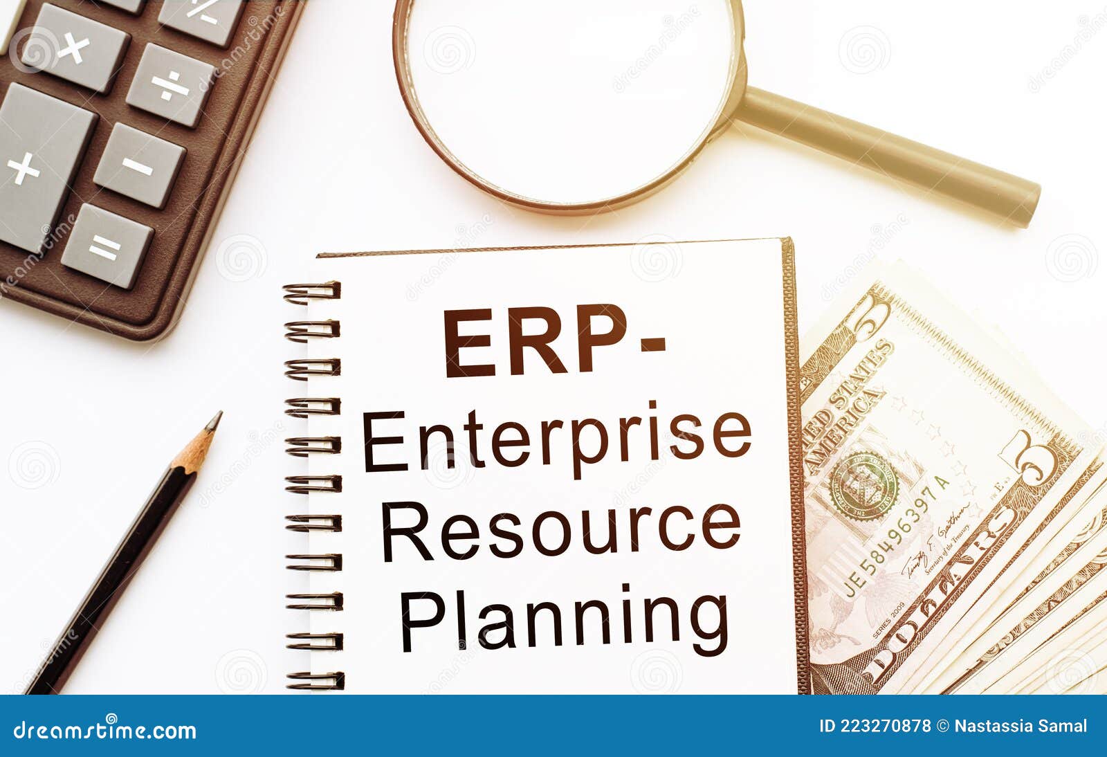 Notebook with Toolls and Notes about ERP Enterprise Resourse Planning ...