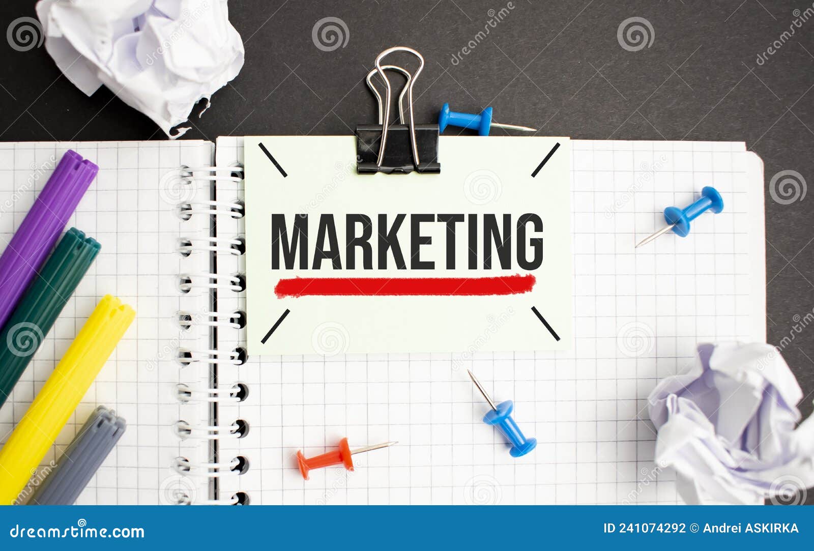 Notebook with Toolls and Notes about Marketing Stock Photo - Image of ...