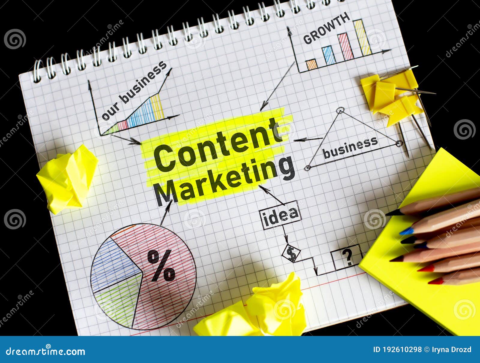 Notebook with Tools and Notes about Content Marketing Stock Photo ...