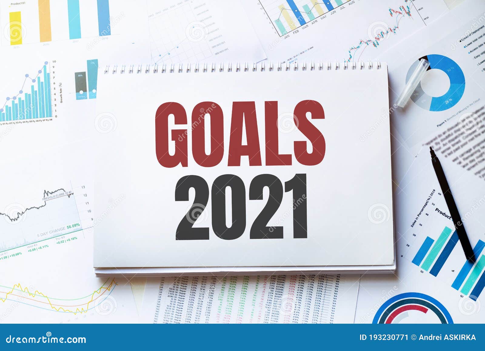 Notebook with Tools and Notes about GOALS 2021,concept Stock Image ...
