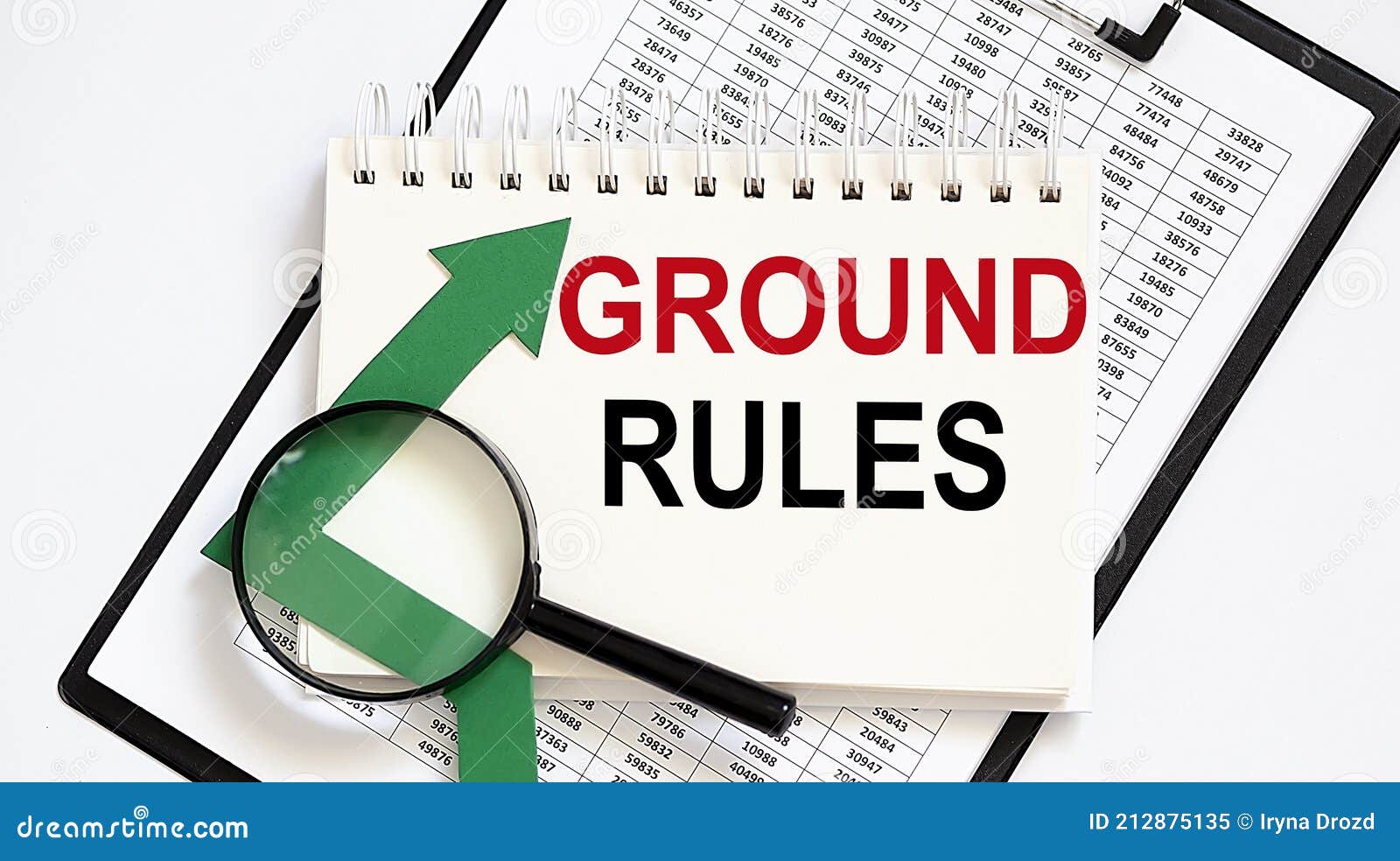 Notebook with Tools and Notes about GROUND RULES with Chart,business ...