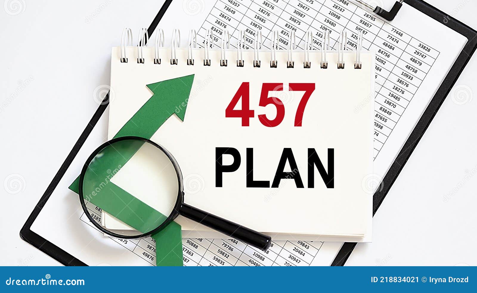 Notebook with Tools and Notes about 457 PLAN with Chart Stock Image ...