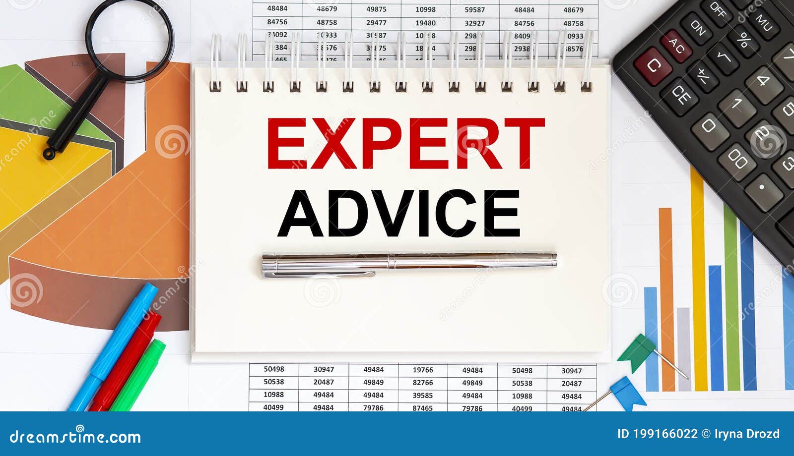 Notebook with Tools and Notes with Text EXPERT ADVICE on Chart Stock ...
