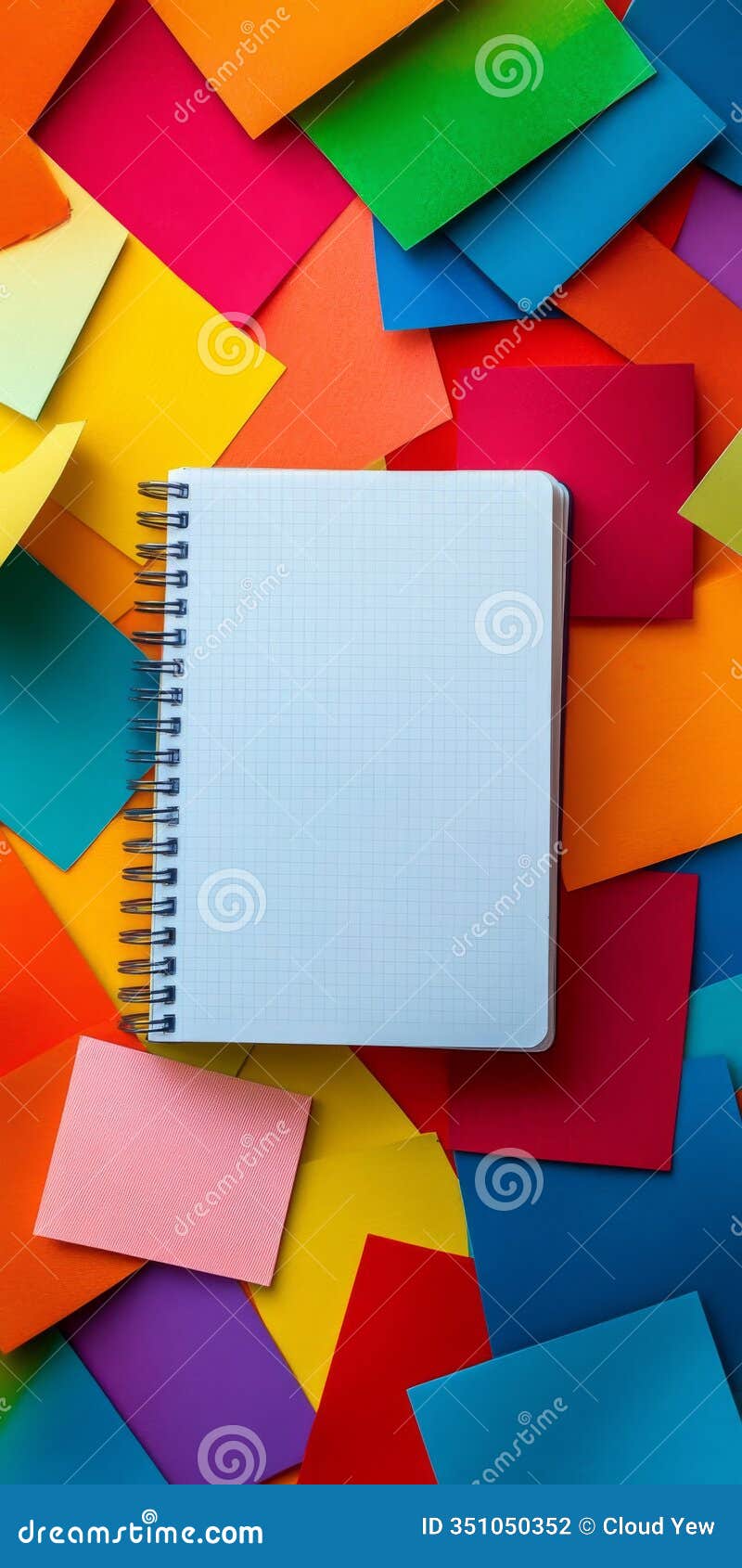 A Notebook is on Top of a Pile of Colorful Paper Stock Illustration ...