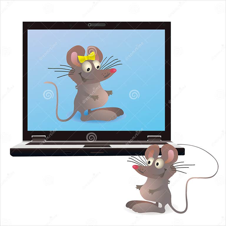 Notebook and Two Mouses on the Screen and Attached Stock Illustration ...