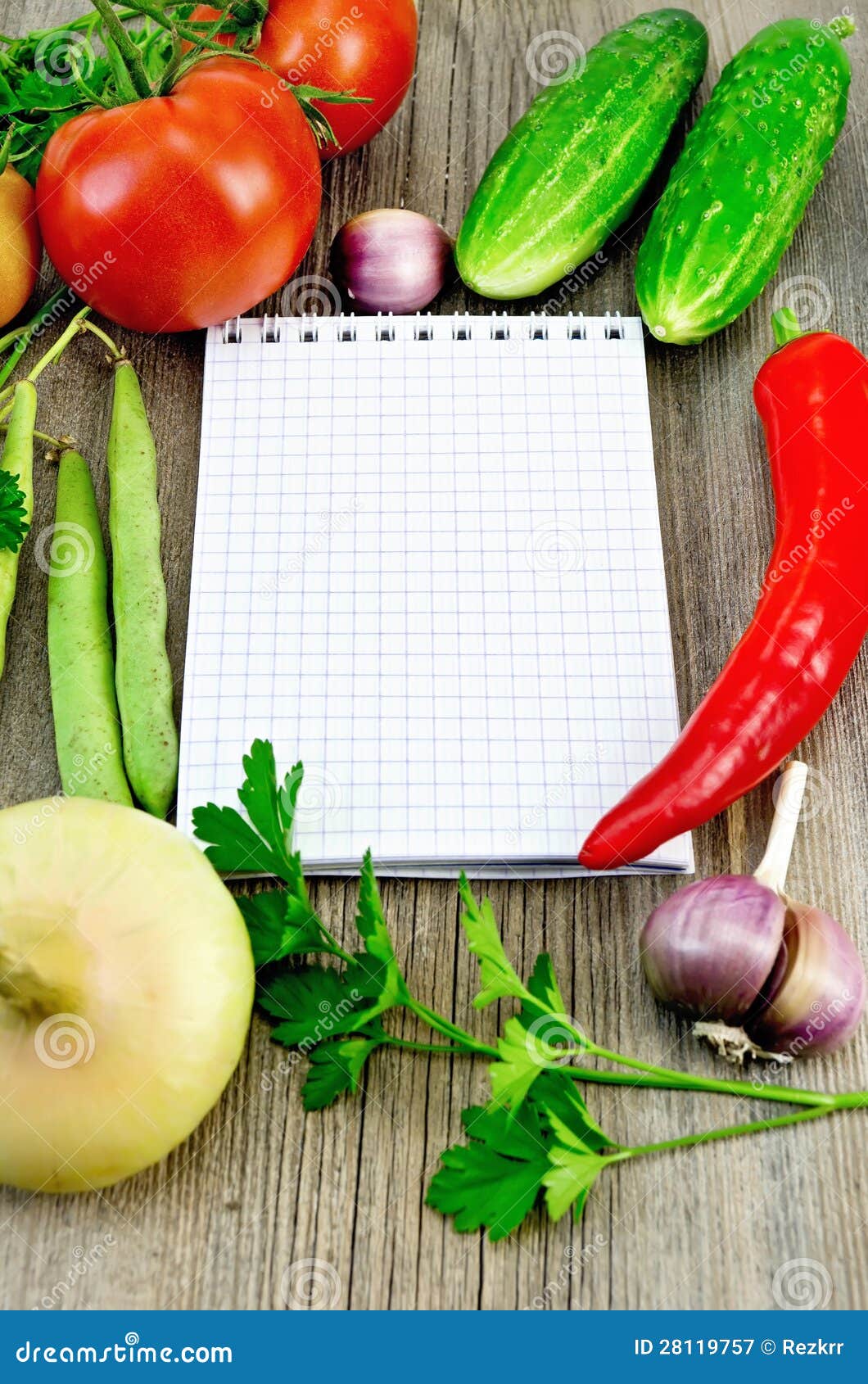 Notebook with Vegetables and Pepper Stock Image - Image of color, blue ...