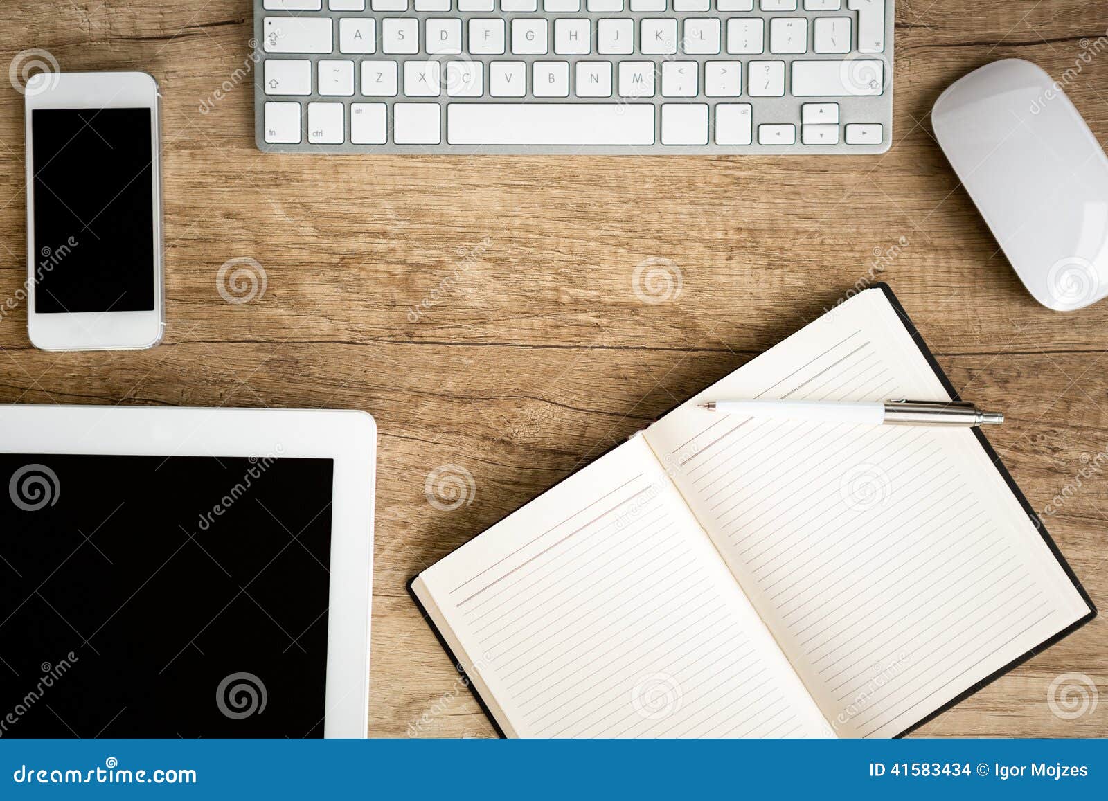 Notebook Wit Tablet on Wooden Table Stock Photo - Image of blank ...