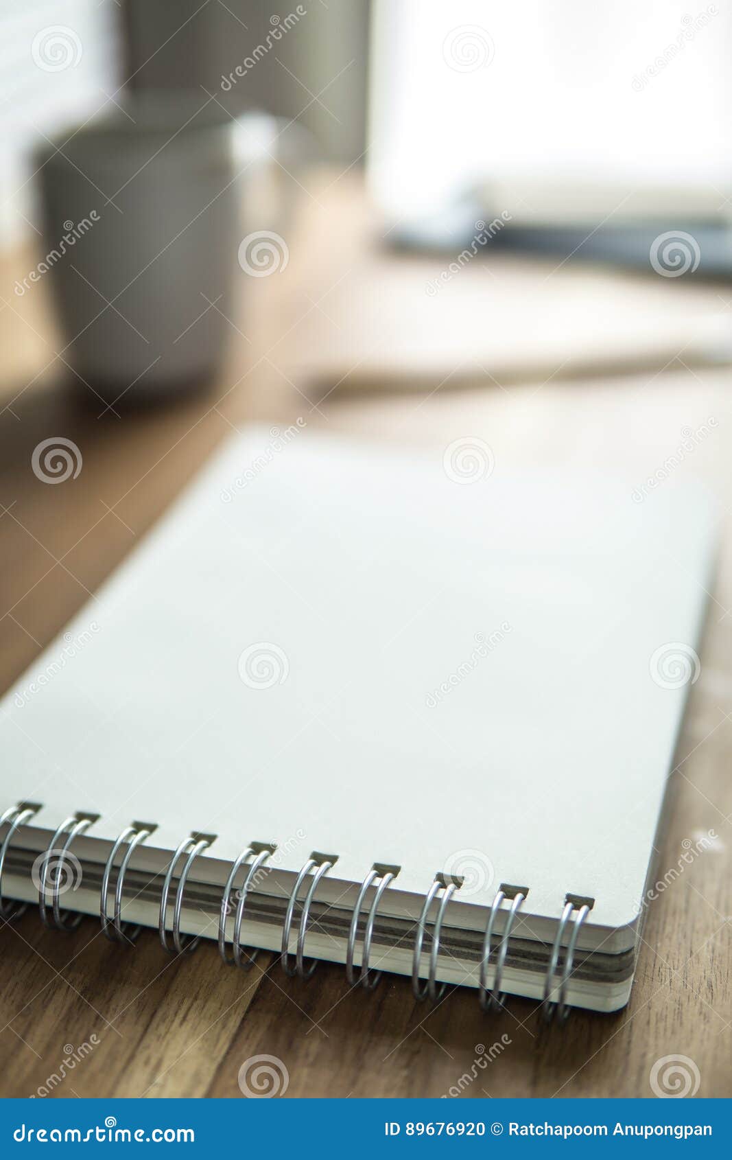Notebook on Wooden Table. Simple Workspace at Home. Stock Photo - Image ...