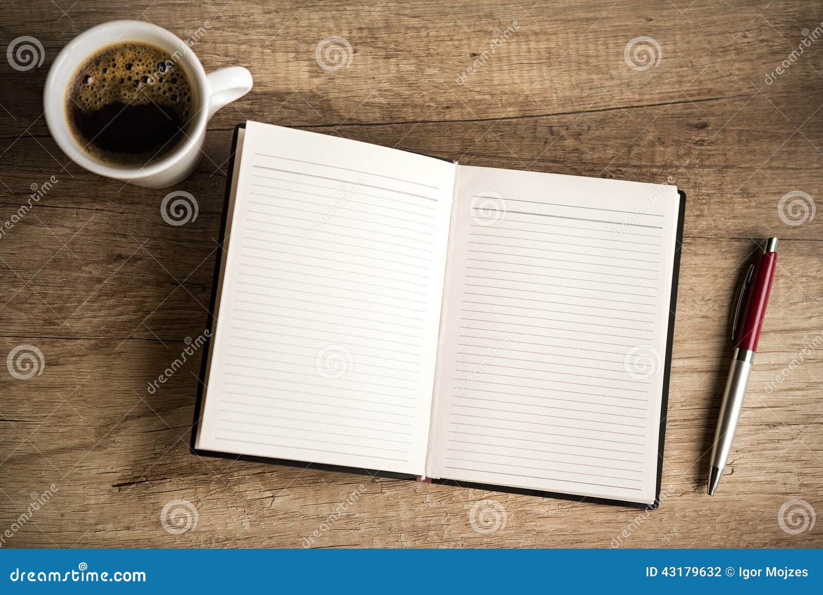 Notebook on wooden table stock photo. Image of desk, horizontal - 43179632