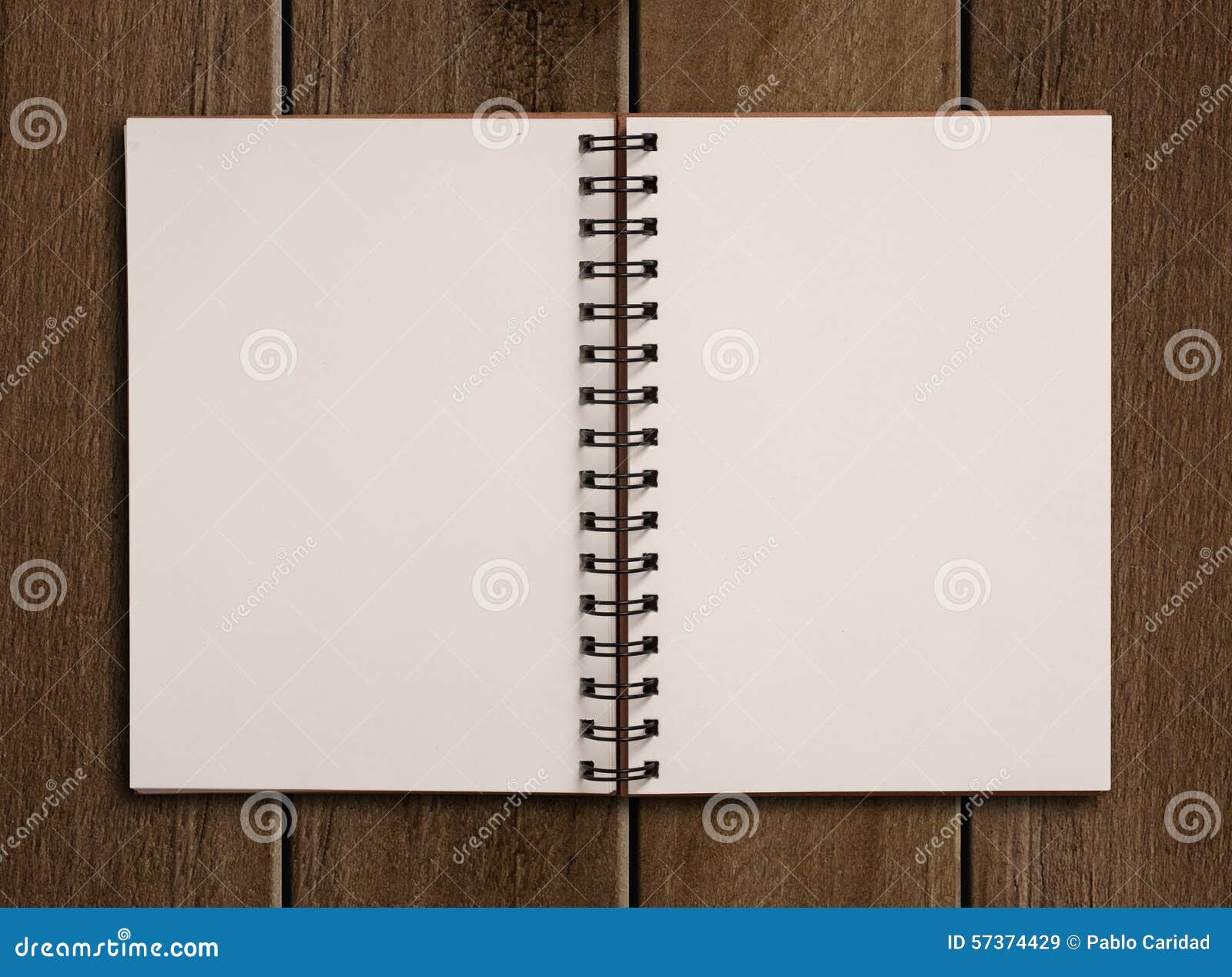 Notebook on wooden table. stock image. Image of blank - 57374429