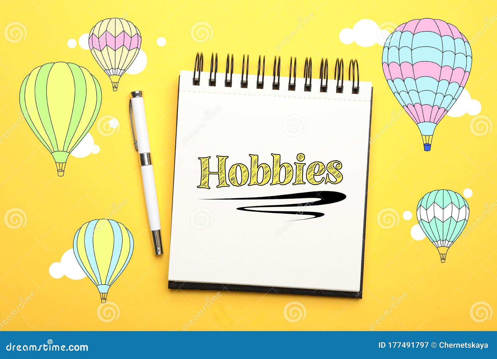 Notebook with Word Hobbies and Pen on Background, Top View Stock Image ...