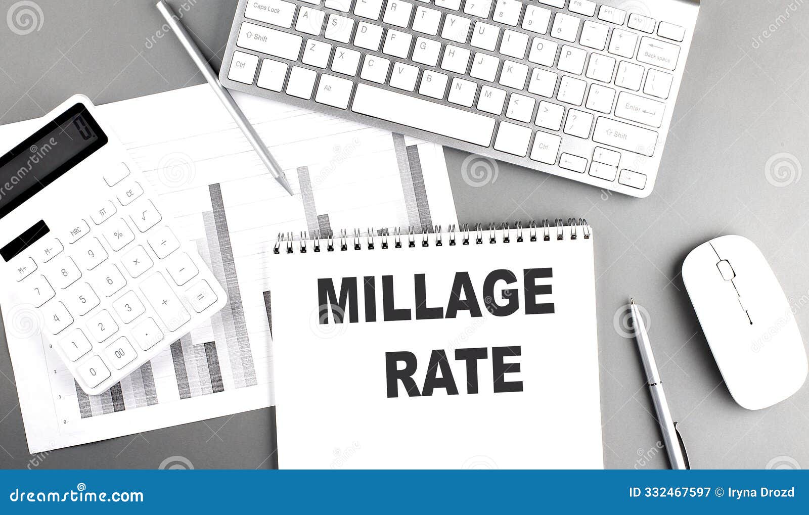 Notebook with the Words MILLAGE RATE on a Desk with a Keyboard ...