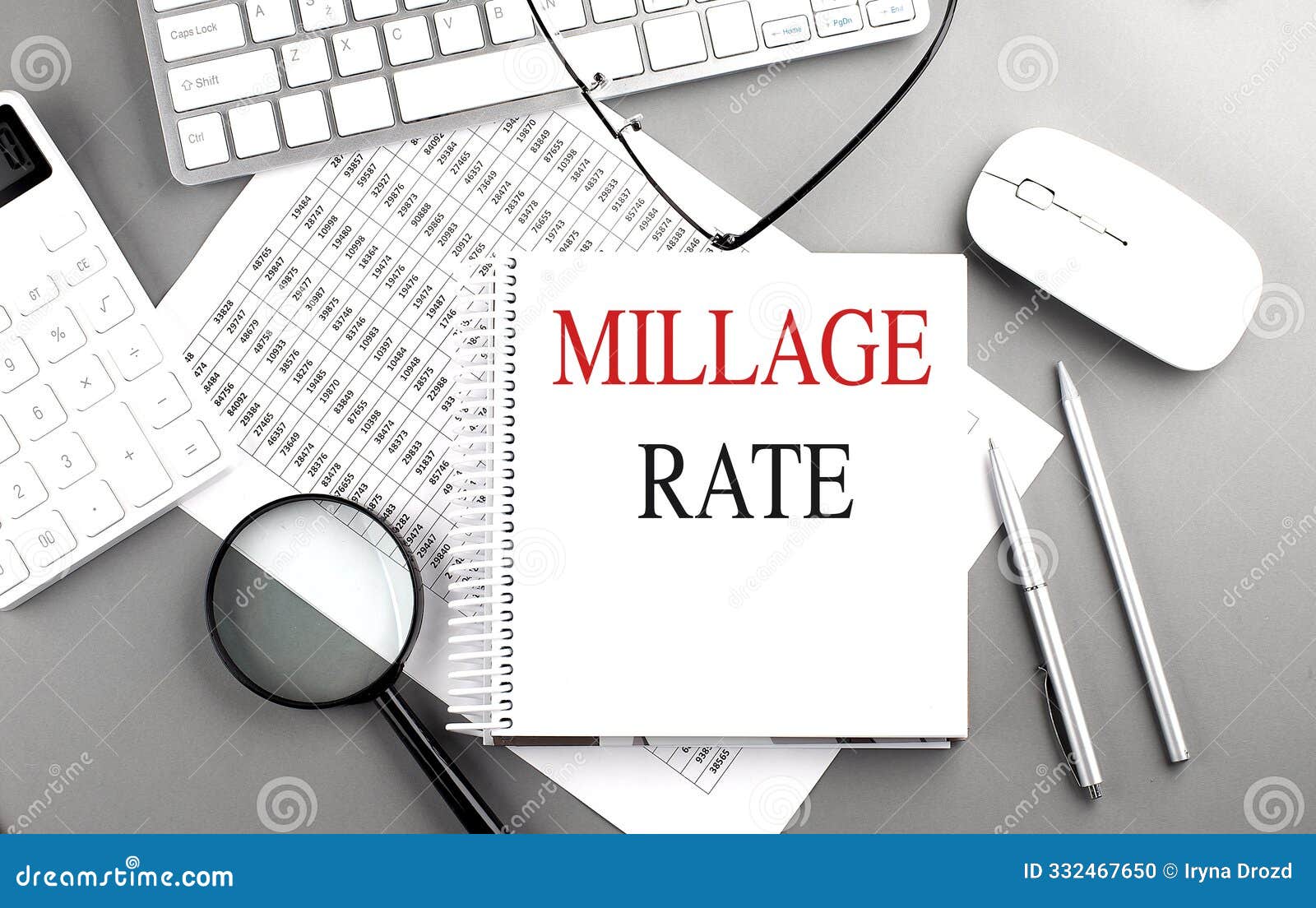 Notebook with the Words MILLAGE RATE on a Desk with a Keyboard ...