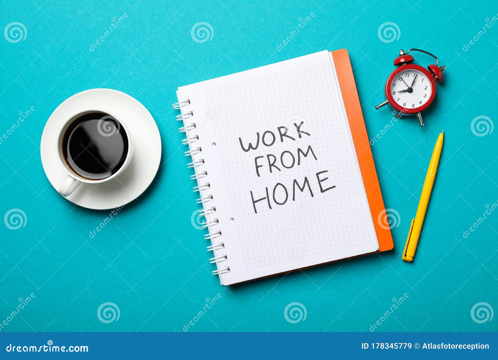 Notebook with Work from Home on Turquoise. Freelancer Stock Image ...