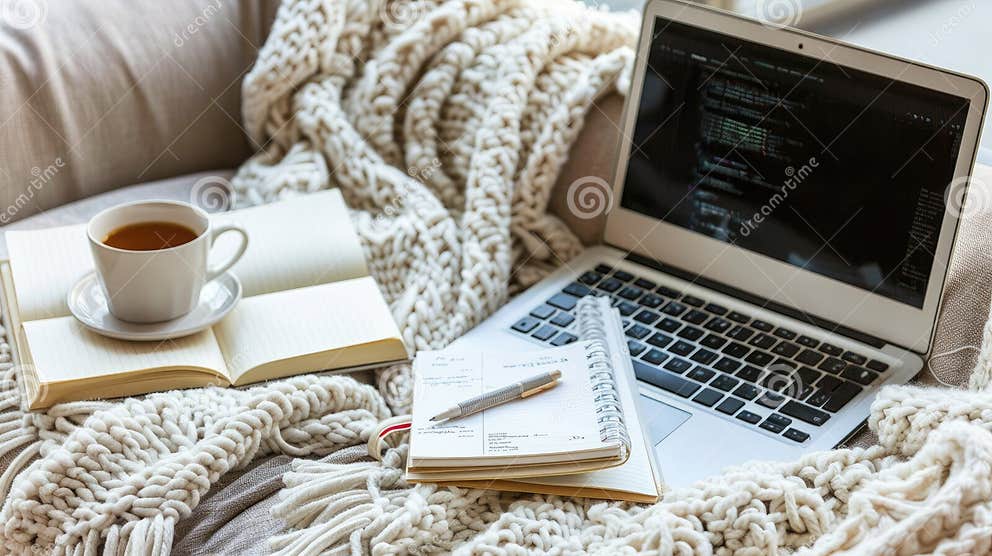 A Notebook with Writing beside an Open Laptop and a Coffee Cup on a ...