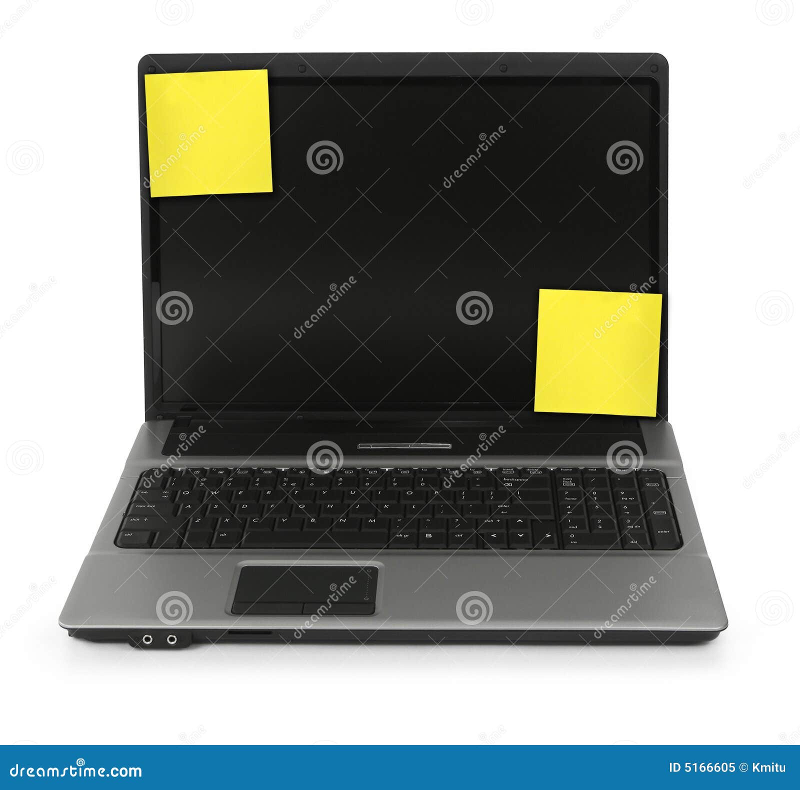 Notebook with yellow notes stock image. Image of computer - 5166605