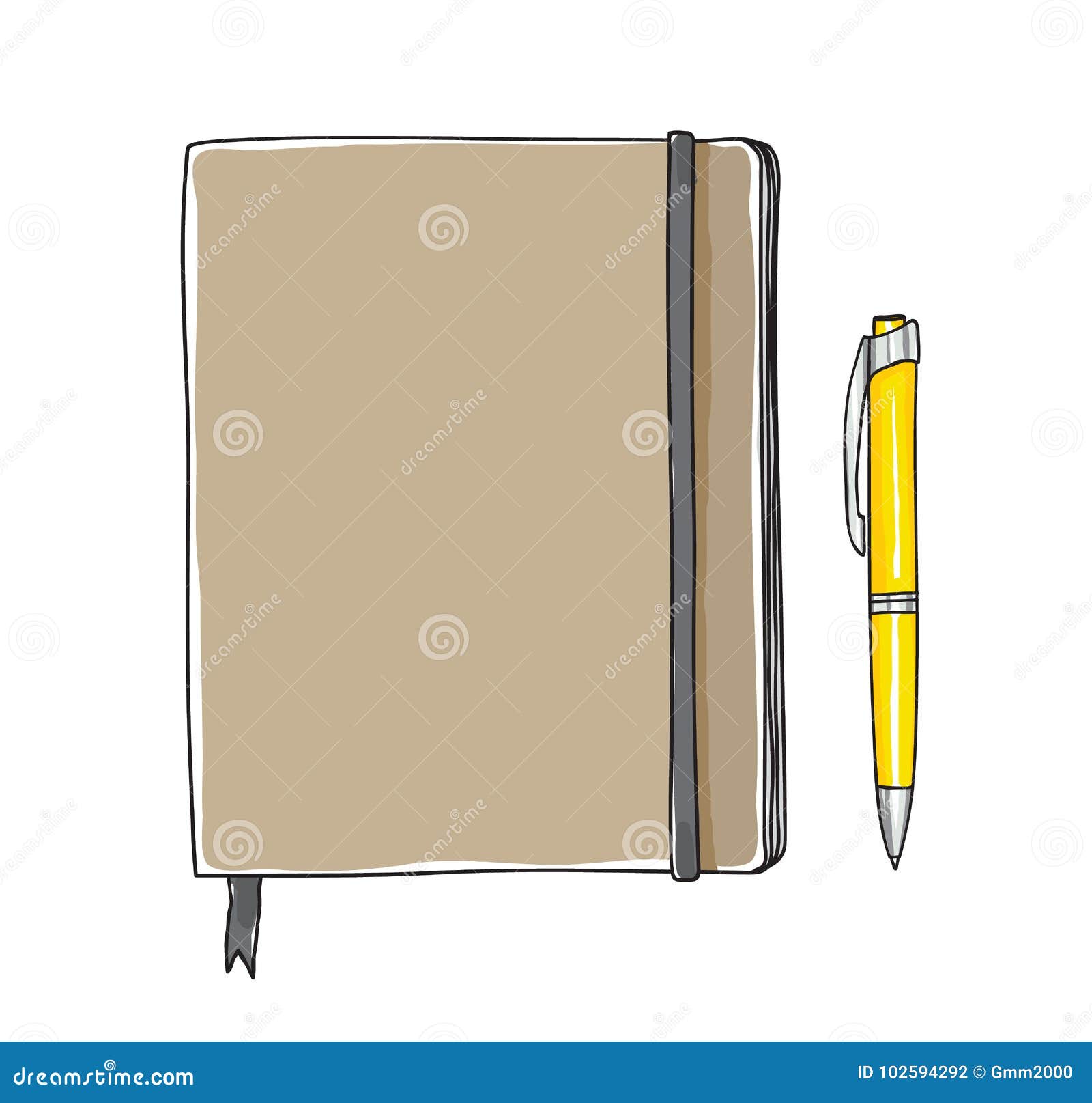 Notebook and Yellow Pen Hand Drawn Vector Art Illustration Stock Vector ...