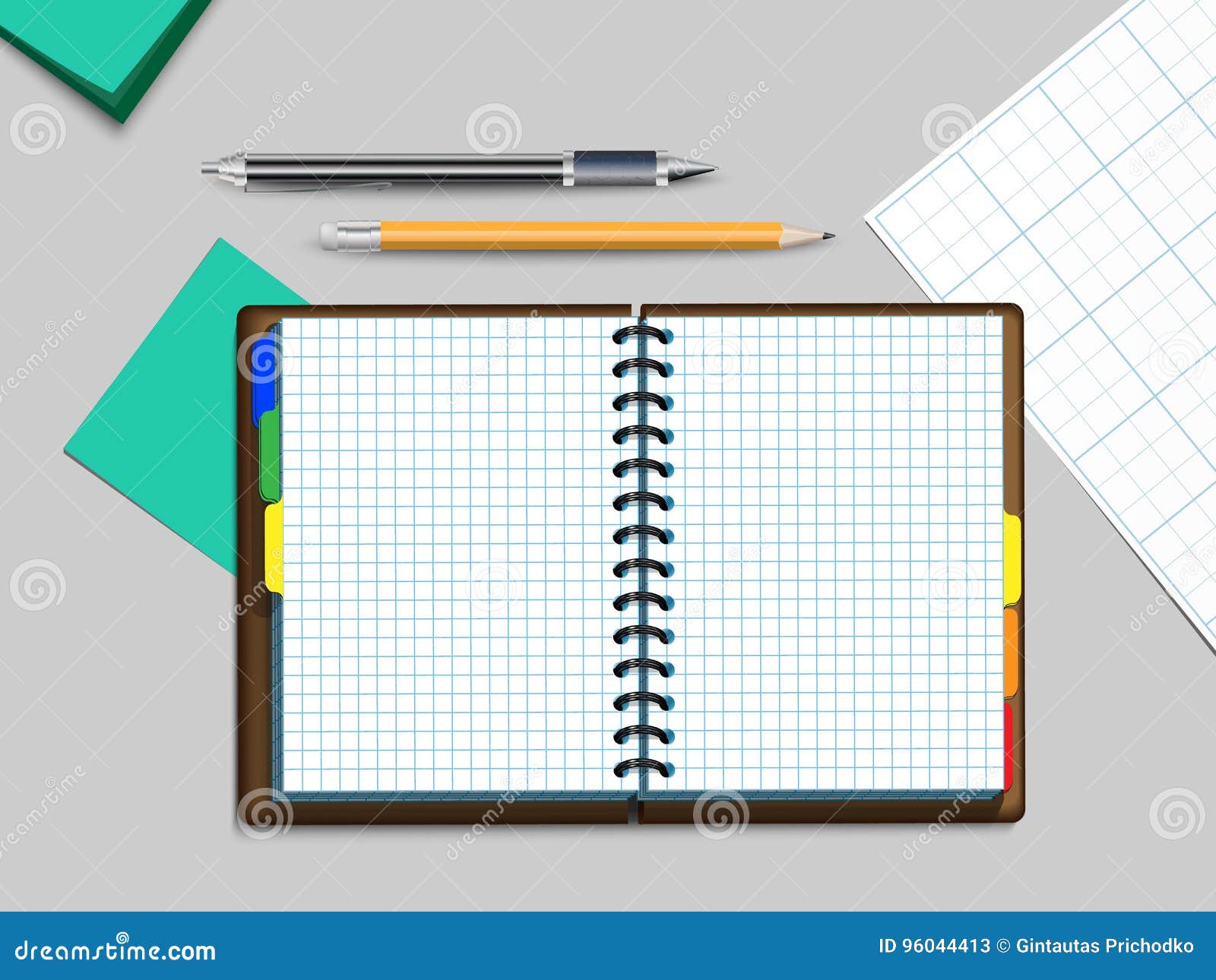 Notebooke, pluma y lápiz ilustración del vector. Ilustración de plan ...