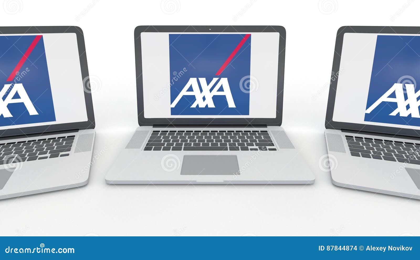 Notebooks with AXA Logo on the Screen. Computer Technology Conceptual ...