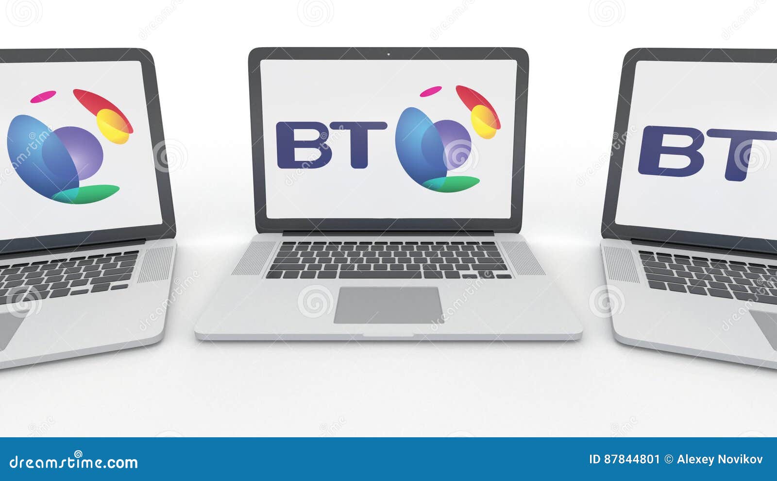 Notebooks with BT Group Logo on the Screen. Computer Technology ...