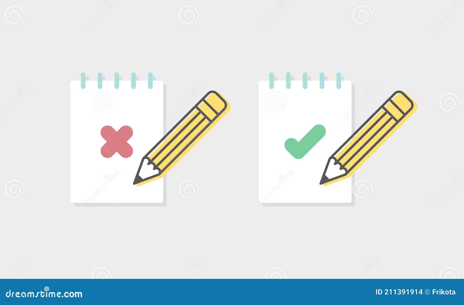 Notebooks with Check Mark Icons and Pencil. Vector Illustration, Flat ...